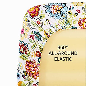 MEISHANG Queen Sheet Set Floral Printed Sheets Ultra Soft 100% Microfiber - 16 Inch Deep Pocket Breathable Comfortable Bed Sheet Set - 4 Pieces Spring Flower Queen