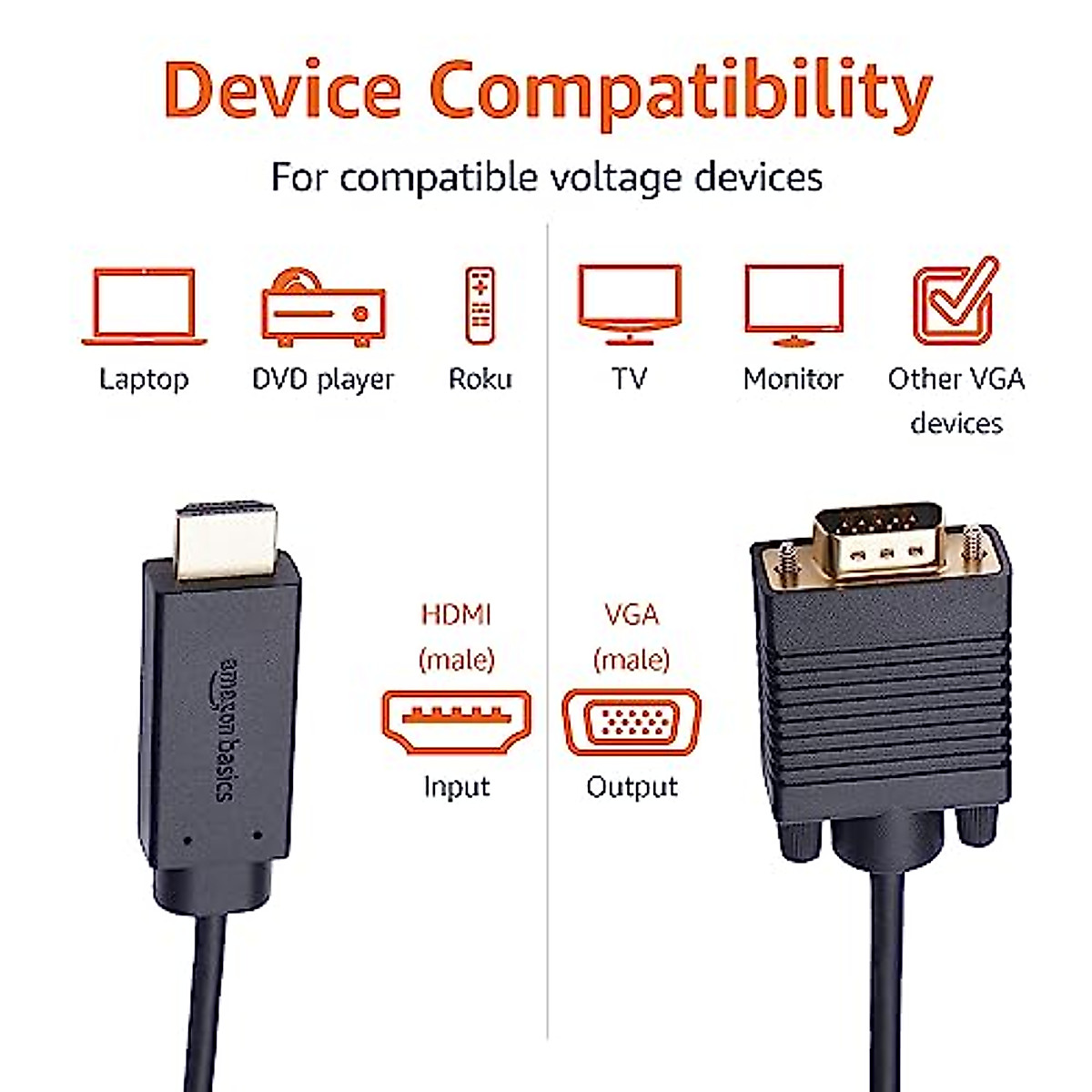 Amazon Basics HDMI (Source) to VGA (Display) Cable (NOT Bidirectional), Gold-Plated, 6 Feet, Black