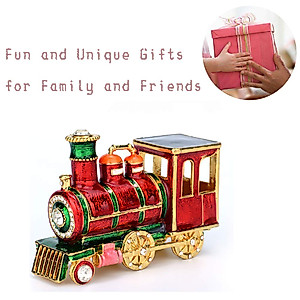 Furuida Mini Steam Train Jewelry Trinket Box Hinged Enameled Crystal Ornaments Gift for Home Decor