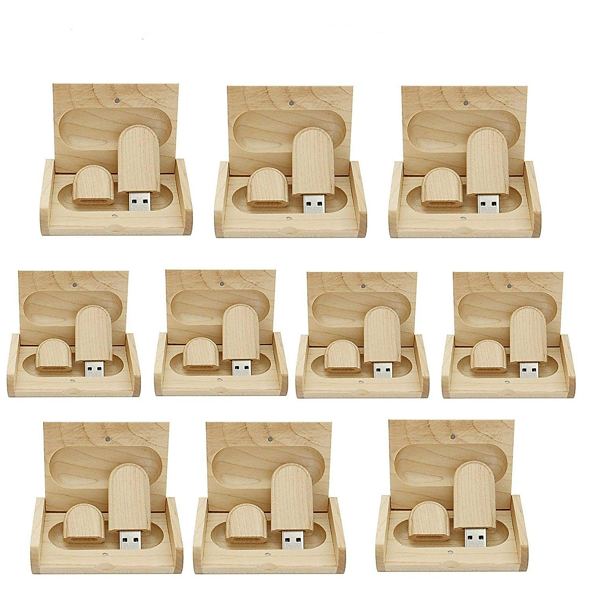 10PCS Maple Wood 2.0/3.0 USB Flash Drive with Wooden Box（Free Laser Engraving Logo） (2.0/16GB)