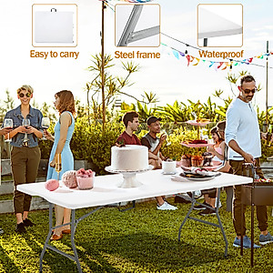 ANJONG ANJ 6FT Dining Table, Foldable Plastic Utility Table, Indoor Outdoor Camping, Picnics and Parties, White, Load Capacity 330 lbs