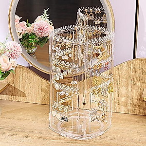 360 Rotating Earring Holder Organizer and Jewelry Displays,Clear Dangle Earinging Rack Necklace Bracelet Carousel Tree Towers,4 Tier Hanging Earring Display Stands for Necklaces Earrings Piercings