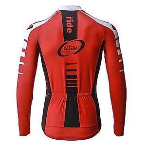 CATENA Men's Cycling Jersey Short Sleeve Shirt Running Top Moisture Wicking Workout Sports T-Shirt Black (Red-White, L)