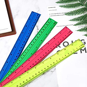 20 Pack Plastic Ruler 12 Inch Straight Ruler with Inches and Metric Bulk Rulers for School Classroom, Home, or Office (Colorful)