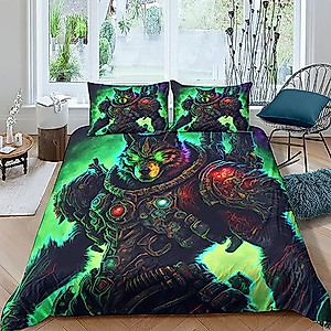 GEEYOU Cosmic Space Wolves Duvet Cover Quilt Cover Comforter Covers for Teens and Adults 3D Print with Pillow Cases Bedding Set with Zipper Closure Soft Microfiber 3 Pieces Queen（228x228cm）