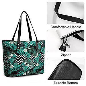 Womens Handbag Palm Leaves Pattern Leather Tote Bag Top Handle Satchel Bags For Lady