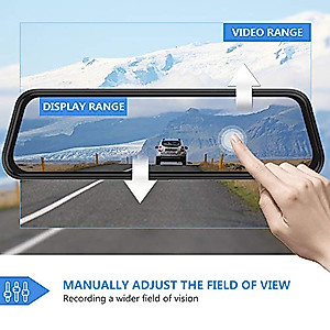 Backup Camera 10 inch Mirror Dash Cam Dual Lens Front Rear Dash Camera 1080P Full Touch Screen Video Streaming Rear View Mirror Loop Recording, Parking Monitor, Night Vision, Waterproof Rear Camera