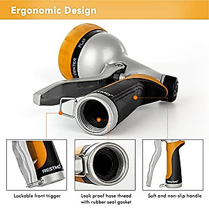 RESTMO Garden Hose Nozzle, Heavy Duty Metal Water Hose Nozzle with 7 Adjustable Spray Patterns, High Pressure Hand Sprayer with Flow Control, Best for Watering Plant & Lawn, Washing Car & Pet, Yellow
