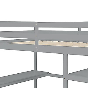 DEYOBED Full Size Wooden Loft Bed Frame with Under-Bed Desk and 4-Tier Storage Shelves - Smart Space-Saving Solution for Teens and Kids' Bedrooms