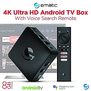4K Ultra HD Android TV Box with Google Assistant Remote Streaming Media Player Chromecast Built-in 8GB Storage