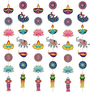 HOWAF 6pcs Happy Diwali Hanging Decoration Diwali Hanging Banner Festival of Lights Paper Circle Garlands Hanging Strings for Rangoli Diwali Indian Deepavali Party Decoration Favor 6.5ft