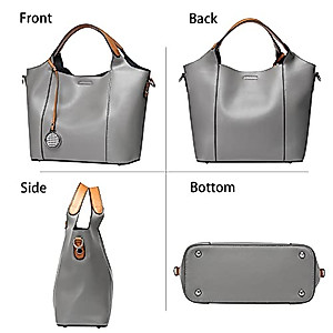 HESHE Leather Womens Shoulder Handbags 2 in 1 Bag Top Handle Tote Purse Satchel Ladies Purses Crossbody Bag (Grey)