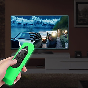 Fintie Silicone Case for 2nd Gen Fire TV Stick with 1st Gen Alexa Voice Remote, Compatible with Echo/Echo Dot Alexa Voice Remote - Honey Comb Series [Anti Slip] Shockproof Cover, Green-Glow