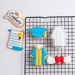 Flycalf 2023 Graduation Cookie Cutters with 3D Stamper Girls Biscuit Cutter Baking PLA School Kitchen Cake Decorating 3.5" Embossing Stamps Mold Supplies