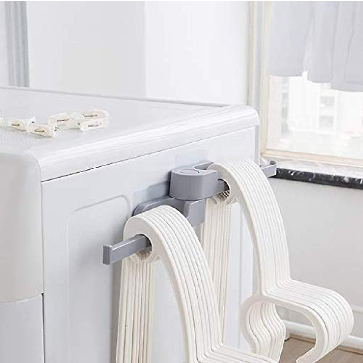 Wall Mount Hanger Organizer,Clothes Hanger Storage Rack Organizer,No Drilling Rotating Design Hanger Holder for Home,Closet, Laundry Room (White+Grey)