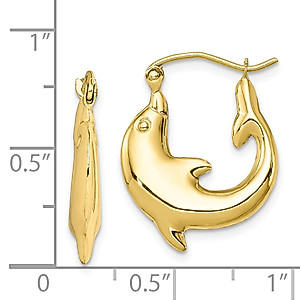 Solid 10k Yellow Gold Dolphin Hoop Earrings - 21mm x 17mm