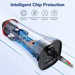 [Apple MFi Certified] Syncwire iPhone Car Charger 32W Super Fast Car Phone Charger Cigarette Lighter USB Car Adapter with Build-in 5FT Coiled Lightning Cable for Apple iPhone 14/13/12/11/XR/Max, iPad