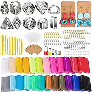 Snoghmil Polymer Clay Earrings Making Kit with 32pcs Polymer Clay Cutters, 24pcs Oven Bake Clay, 30 Set Earring Rings&Hooks for Earrings Making, Clay Earring Jewelry Making Kit for Beginner