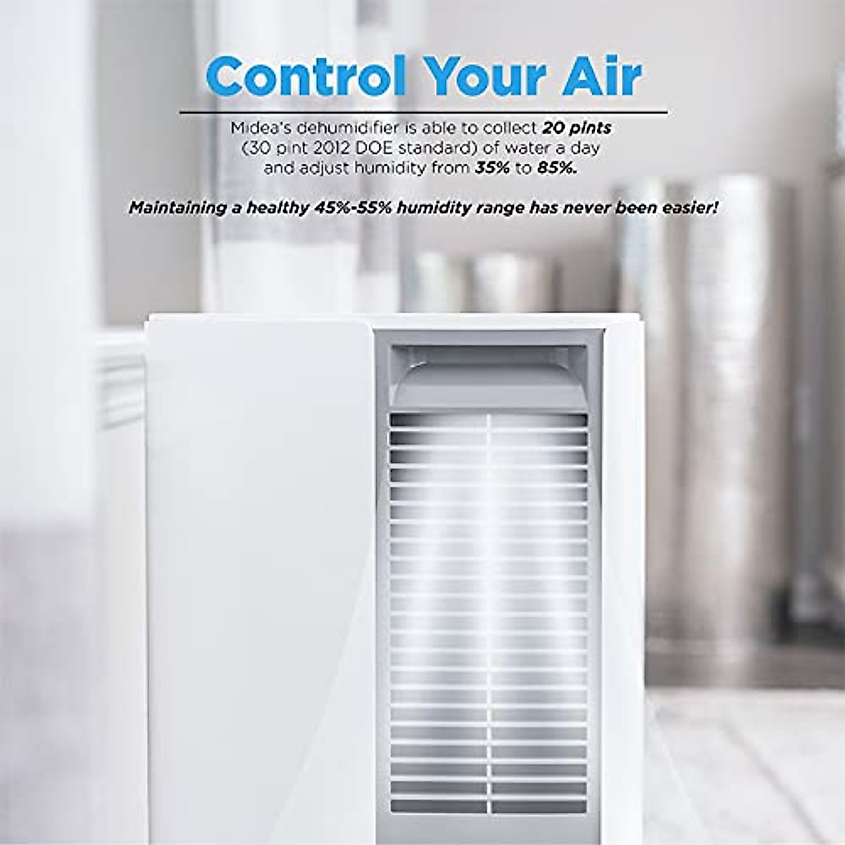 Midea 4,500 Sq. Ft. Energy Star Certified Dehumidifier With Reusable Air Filter 50 Pint - Ideal For Basements, Large & Medium Sized Rooms, And Bathrooms (White)