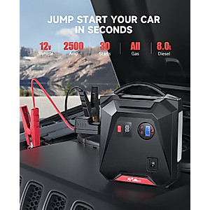 Car Jump Starter with Air Compressor, 2500A Peak 24000mAh Portable Jump Starter Car Battery Charger Moto Battery Booster Power Pack (All Gas or 8.0L Diesel) Emergency Auto Battery Booster Pack