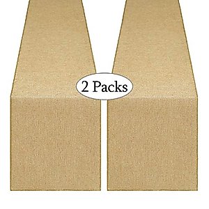 B-COOL 𝗕𝘂𝗿𝗹𝗮𝗽 𝗧𝗮𝗯𝗹𝗲 𝗥𝘂𝗻𝗻𝗲𝗿 2 Pieces 13x108 Inch Dining Table Runner Dresser Cover for Farmhouse Jute Table Runner Fabric Wedding Party Fall Decorations Khaki