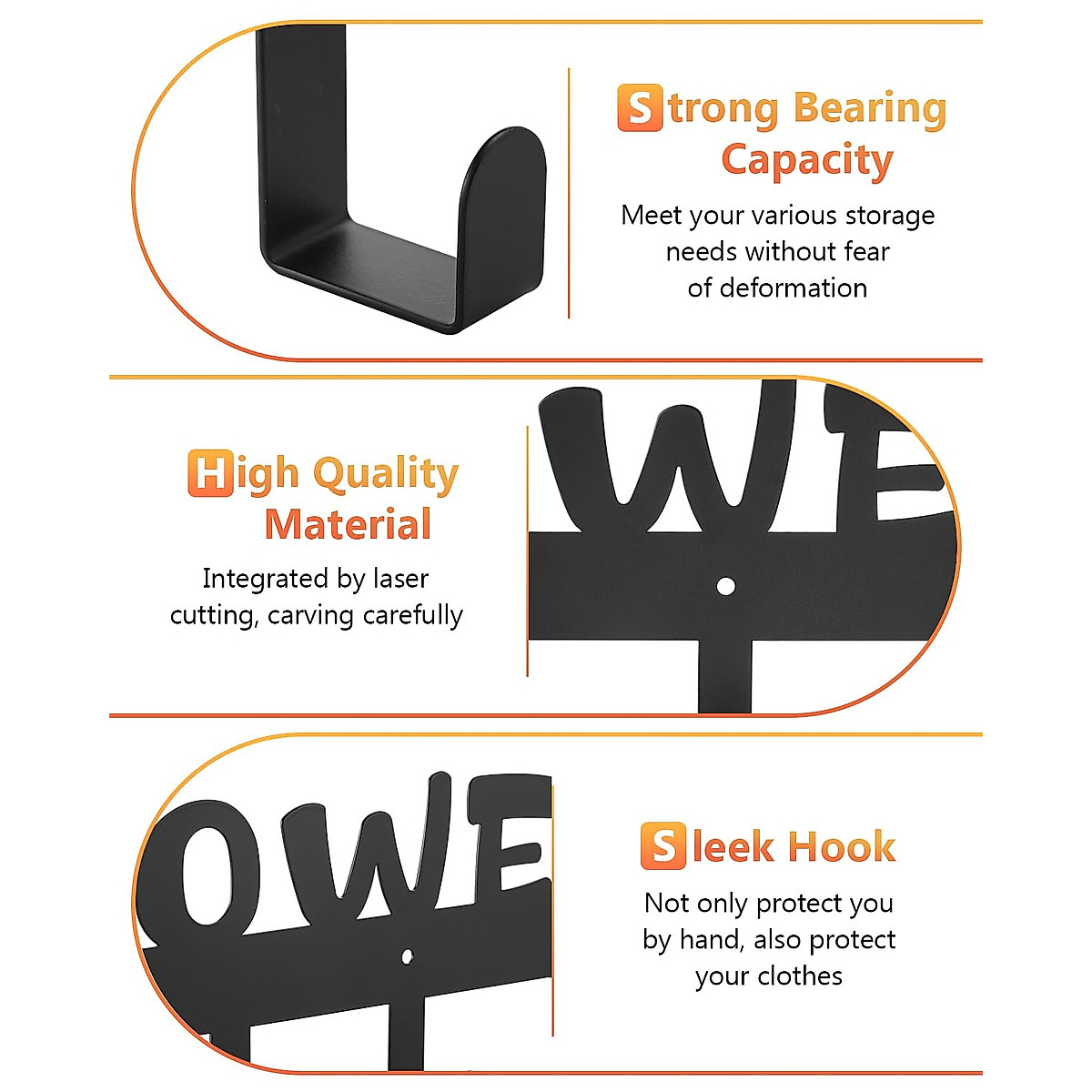 DECLUTTR Towel Racks for Bathroom Wall Mount, Waterproof Towel Holder Towel Hanger with 5 Hooks for Hanging Heavy Duty, Black Wall Mounted Pool Towel Rack