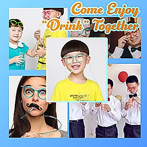 MOTZU 4 Pieces Silly Straws, Novelty Flexible Soft Drink Eyeglasses, Fun Party Drinking Straw Eye Glasses, Crazy Funky Drinking Tube For Party Supplies, Children Kids Birthday (Random Color)