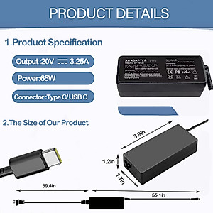 65W USB C Charger for Hp Chromebook X360 14-ca051wm 14-ca091wm 11-ae131nr,for Spectre X360 13-ac023dx 15-ch011dx Power Supply Adapter