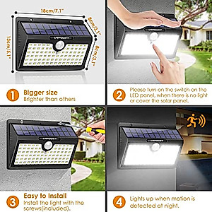 URPOWER Solar Lights, 78 LED Solar Motion Sensor Lights Outdoor Waterproof Solar Powered Security Light Motion Activated Auto On/Off Solar Wall Lights for Patio Deck Yard (Cool White, 4 Pack)