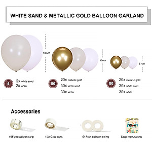 Sand White Gold Balloon Arch Garland Kit 168Pack Beige White Gold Balloons for Wedding Bridal Baby Shower Birthday Decorations Neutral Party Supplies