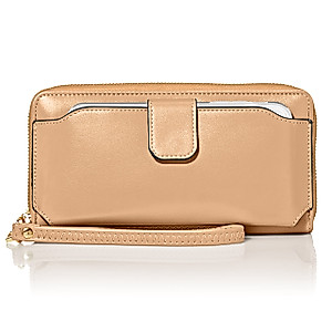 Amazon Essentials Women Wristlet Wallet with Cell Phone Holder Zip Around Wallet PU (Almond)