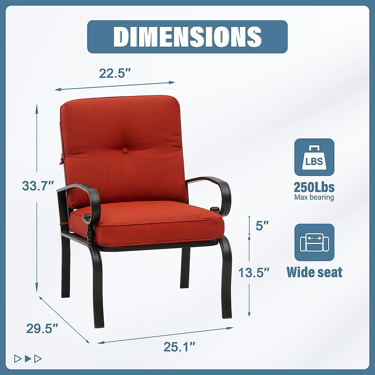 Patiomore 2 Pcs Outdoor Patio Dining Chairs Bistro Set Wrought Iron Furniture Set, All-Weather Garden Seating Chair with Red Cushions