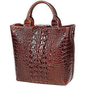 PIJUSHI Designer Genuine Leather Top Handle Satchel Handbags with Crocodile Wristlet Wallet