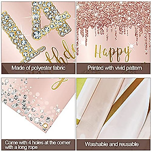 14th Birthday Door Banner Decorations for Girls, Pink Rose Gold Happy 14th Birthday Door Cover Backdrop Party Supplies, Large 14 Year Old Birthday Poster Sign Decor