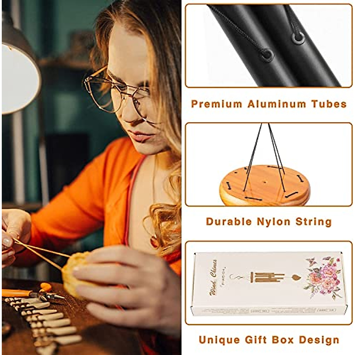 32" Memorial Wind Chimes, Sympathy Wind Chimes, Wind Chimes for Loss of Loved One, Memorial Sympathy Gift for Memory of Bereavement Mother Father for Outdoor Garden Patio - Black