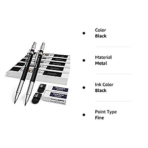 Nicpro 2mm Metal Mechanical Pencil Set, 2PCS Lead Holder 2.0 mm Marker Artist Carpenter Pencils with 120 Graphite Lead Refill (HB 2H 4H 2B 4B & Color), 2 Eraser for Drafting, Drawing Writing Sketching