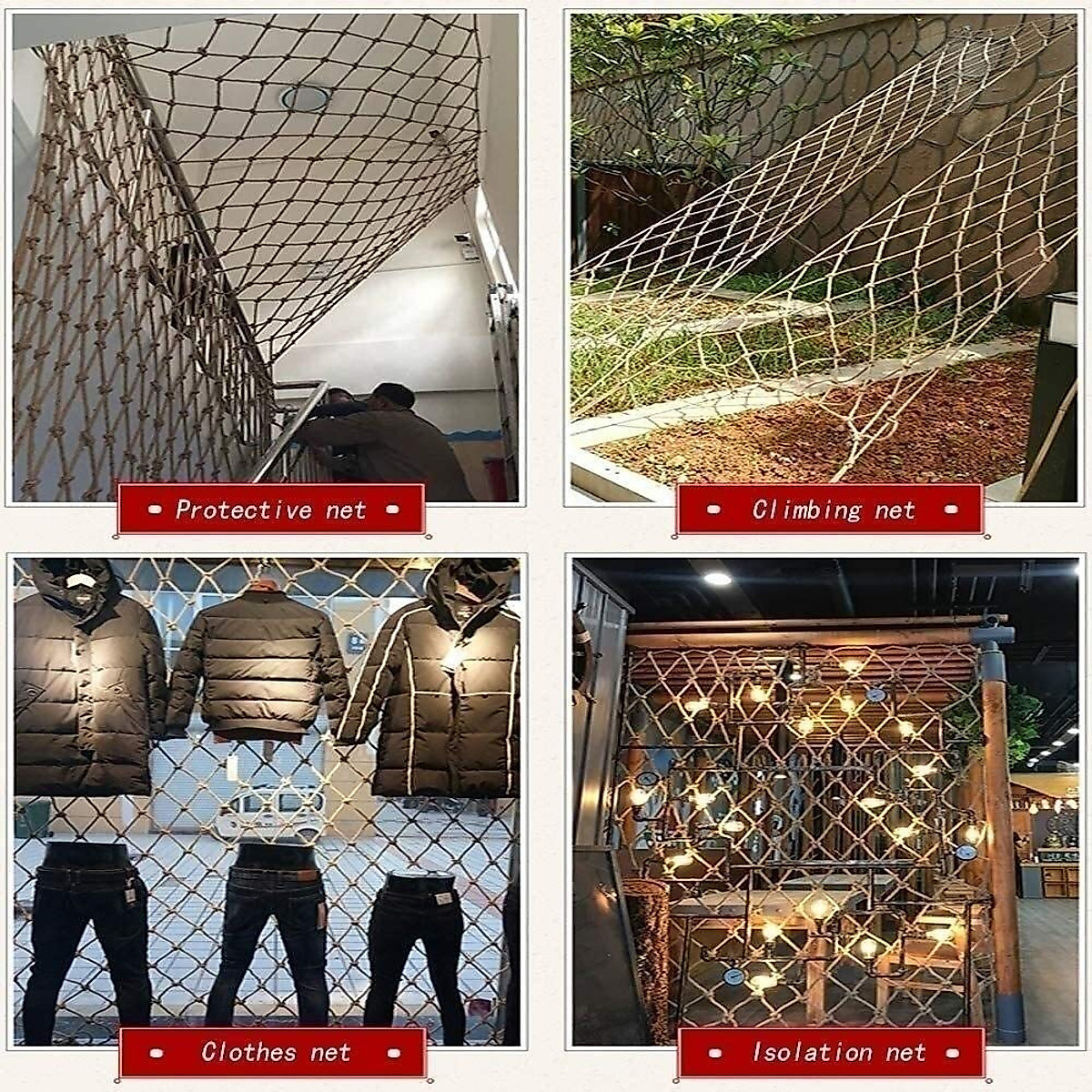 Hynet Hemp Grid Safety Net, Indoor Ceiling Decorative Net Kids Climbing Net Children Swing Rope Netting Stair Anti Falling Net Pets Cargo Trailer Hammock (Size : 1 * 2m(3 * 7ft))