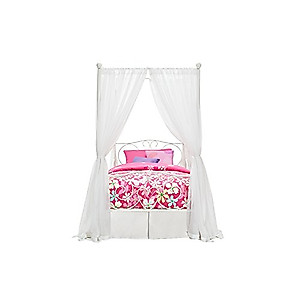 DHP Metal Canopy Kids Platform Bed with Four Poster Design, Scrollwork Headboard and Footboard, Underbed Storage Space, No Box Sring Needed, Twin, White