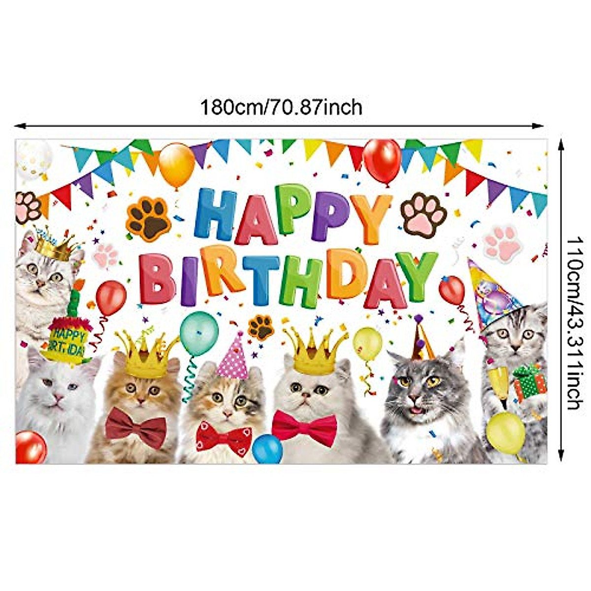 Cat Happy Birthday Backdrop Kitten Photography Background Pet Paw Cat Theme Party Photo Backdrop Birthday Party Decorations for Cat Owner Children Kids Cake Table Decorations