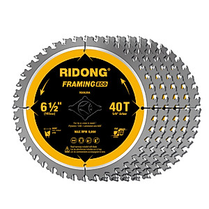 RIDONG 6-1/2 Inch 40 Tooth Circular Saw Blade with 5/8 Inch Arbor ATB Finishing for Wood Cutting(5-Packs)
