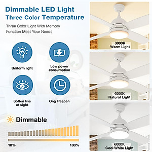 warmiplanet Ceiling Fan with Lights Remote Control, 48-Inch, White, 4-Blades