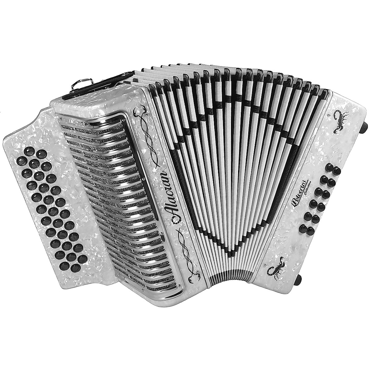 Alacran AL3112 Accordion Package: 31 Button, 12 Bass Accordion with Rigid Case and Adjustable Straps (Sol/GCF, White Pearl)