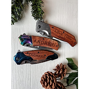 Wood Shop Engraved Pocket Knife Gifts For Men Stainless Steel 5" Blade With Ultra-Secure & Comfortable Belt Clip Personalized Engraved Knive for Everyday Carry, Groomsmen Camping Birthday Father's Day Or A Gift For Your Guys - This Knife Is The Perfect Ch