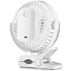 Viniper 6 inch Rechargeable Clip on Fan, 5000mah Battery Desk Fan : 360° Rotation & 3 Speeds Strong Wind Portable Fan, 8-30 Working Hours, Quiet and Powerful (White)
