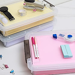 Citylife 3 PCS Plastic Storage Bins with Latching Lids Portable Project Case Clear File Box Stackable Storage Containers for Organizing A4 Paper, Photo, Document, Scrapbook