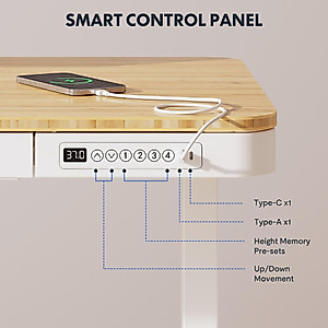 FLEXISPOT Comhar Electric Standing Desk with Drawer Desktop & Adjustable Frame w/USB Charge Ports (Bamboo Texture/White, Wood)