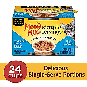 Meow Mix Simple Servings Wet Cat Food, Tuna & Salmon in Sauce, 1.3 Ounce Cup (Pack of 24)