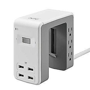 APC Desk Mount Power Station PE6U4W, U-Shaped Surge Protector with USB Ports (4), Desk Clamp, 6 Outlet, 1080 Joules