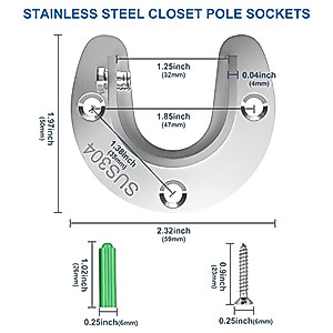 6PCS Closet Rod Brackets, 1-1/4 Inch Closet Rod Support, Stainless Steel Curtain Rod Holders, Flange Set Closet Pole Holders with Screws, U-Shaped Open Type Closet Rod Brackets, Silver (32mm) …