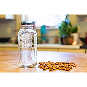 Glass Milk Bottle With 2 Extra Leak Free Lids and Measuring Marks Vintage Jugs 32 Ounces (Set of 2) Made in USA by Crystal Country